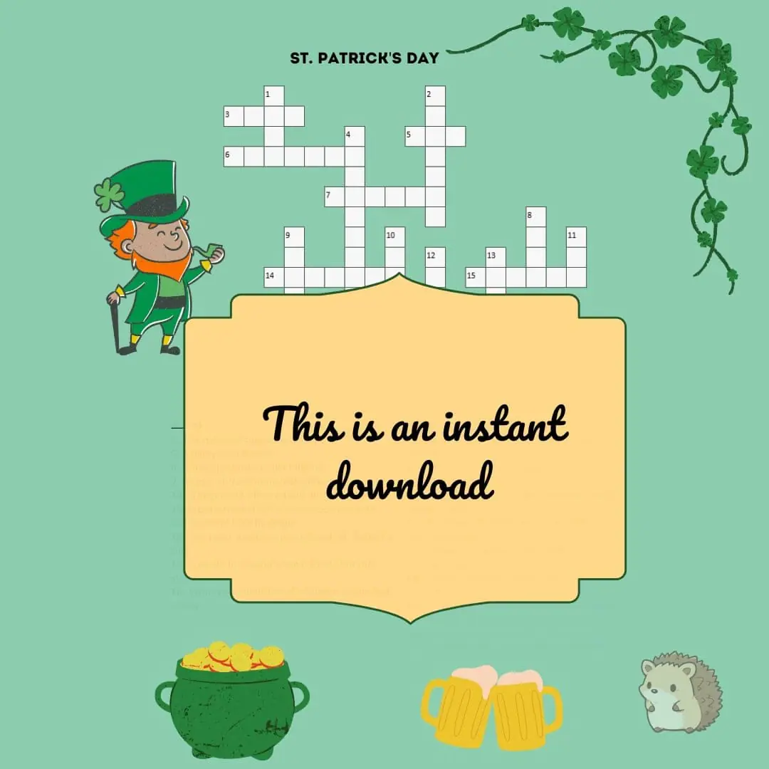 Crossword Puzzle Printable on the theme of St. Patrick's Day