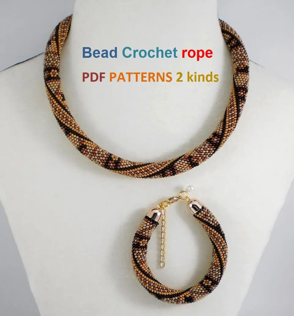 PDF Bead Crochet rope patterns "Flower patchwork" - Crealandia