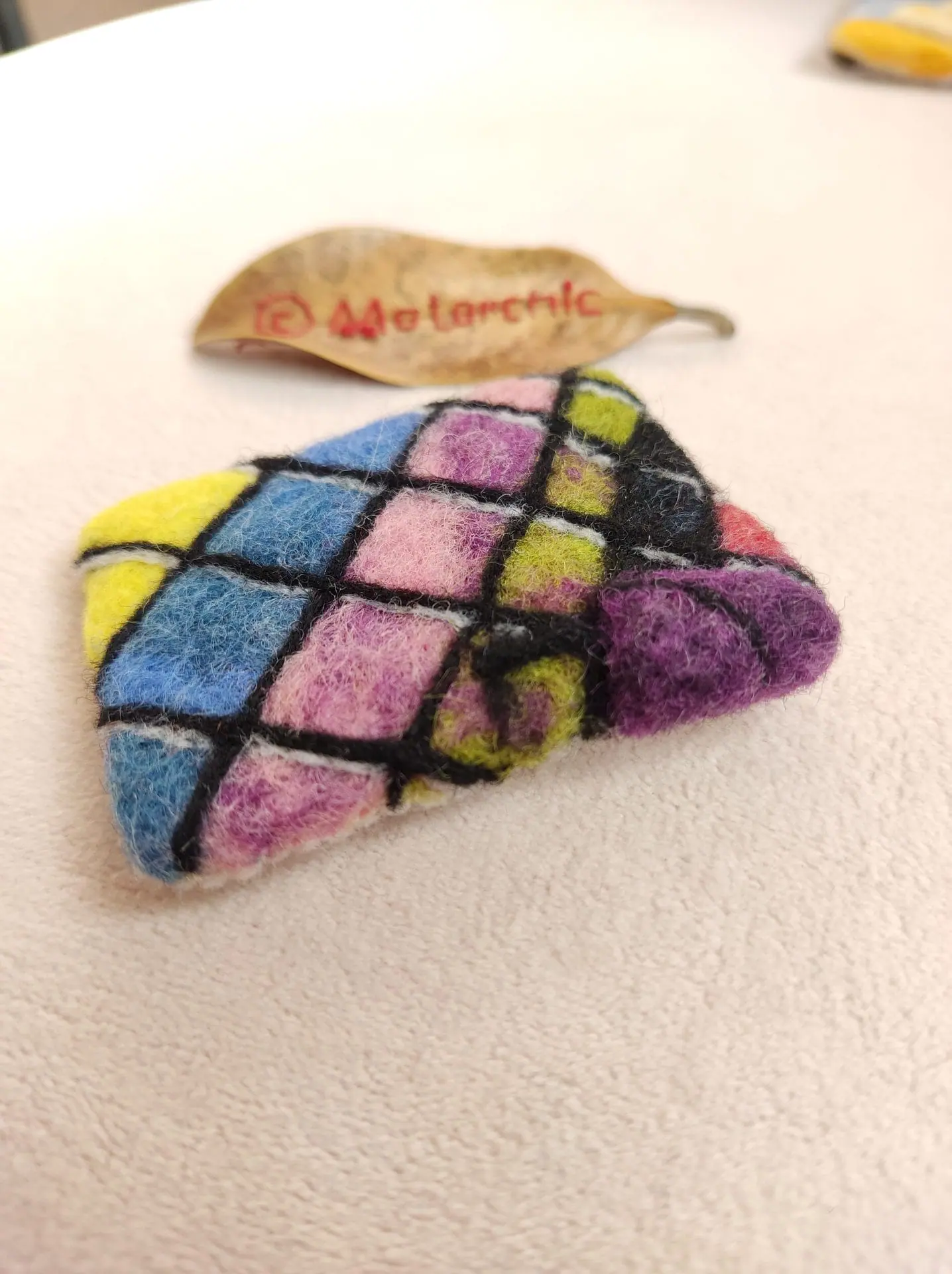 Rectangle felted wool brooch, colorful art jewelry - Crealandia