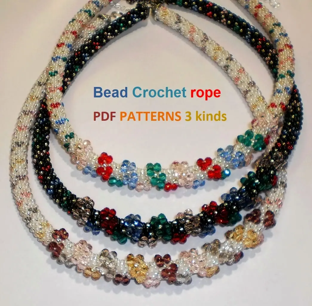 Slim Bead Crochet rope patterns "Bows" set - Crealandia