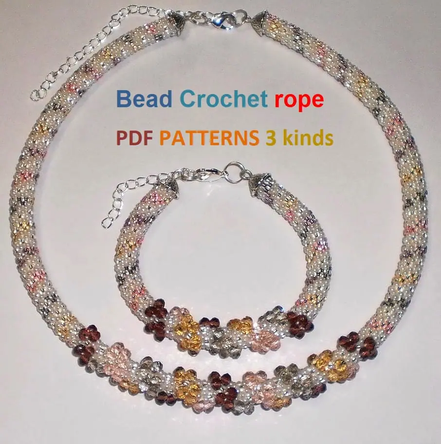 Slim Bead Crochet rope patterns "Bows" set - Crealandia