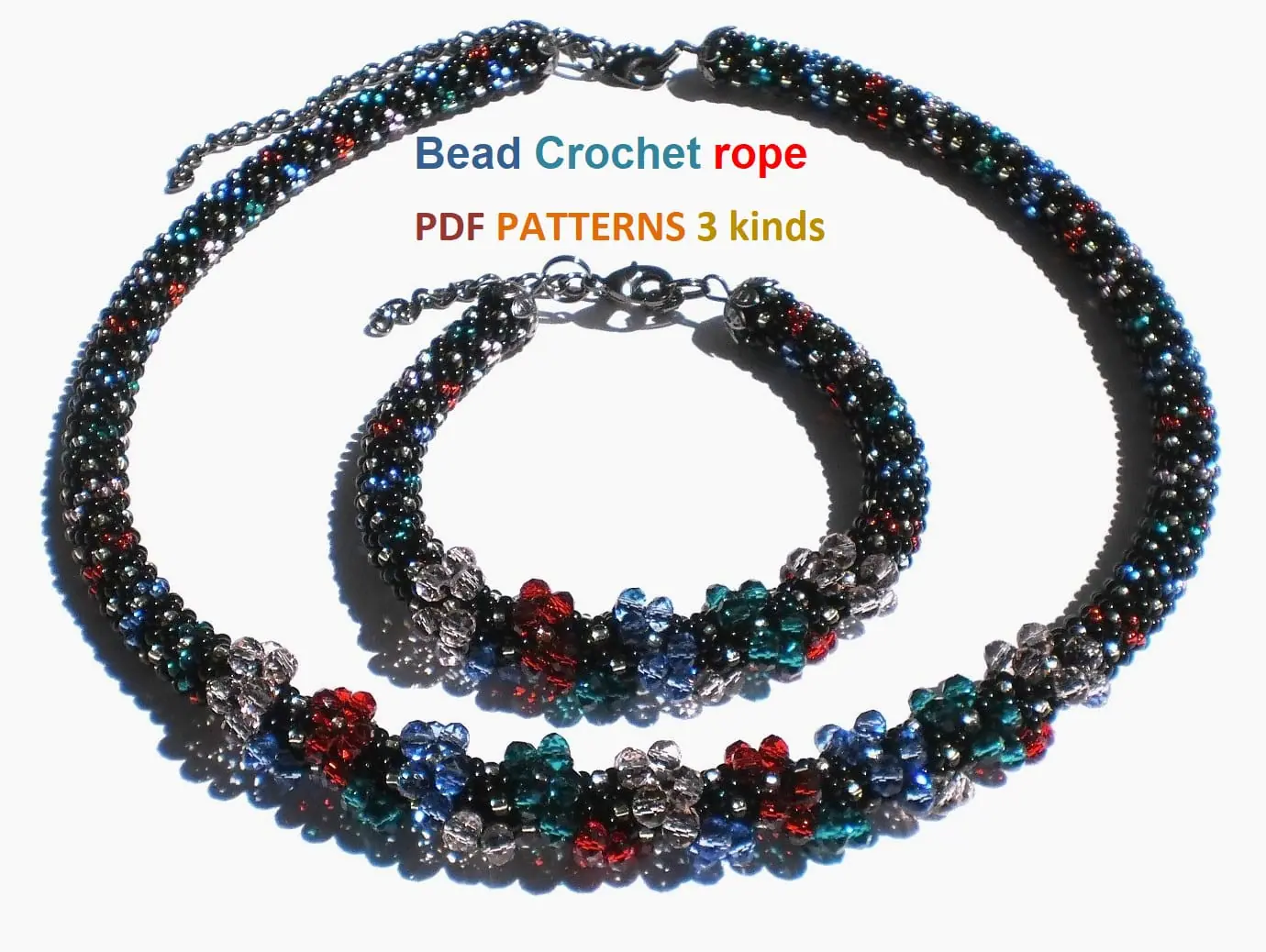 Slim Bead Crochet rope patterns "Bows" set - Crealandia