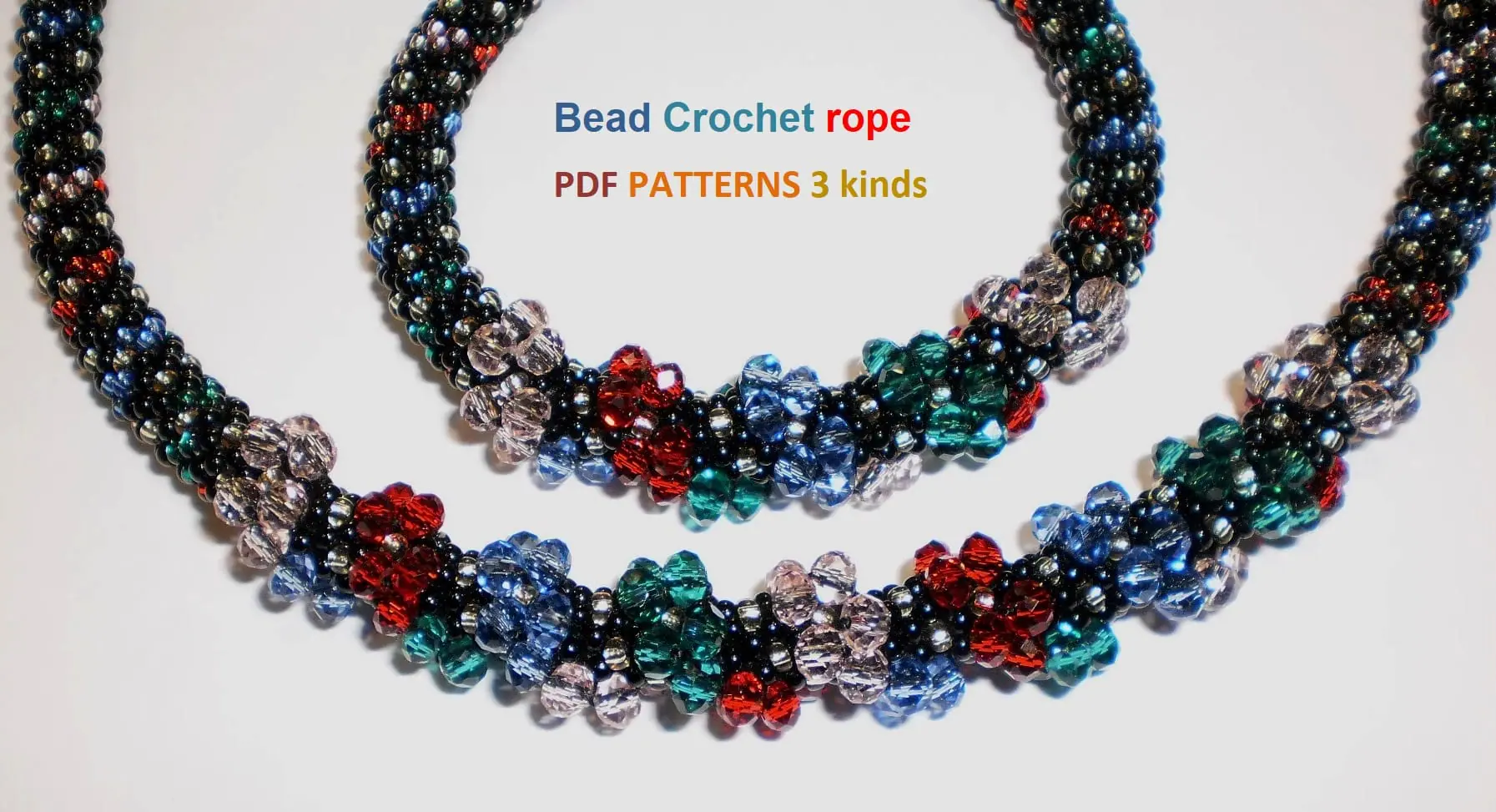 Slim Bead Crochet rope patterns "Bows" set - Crealandia