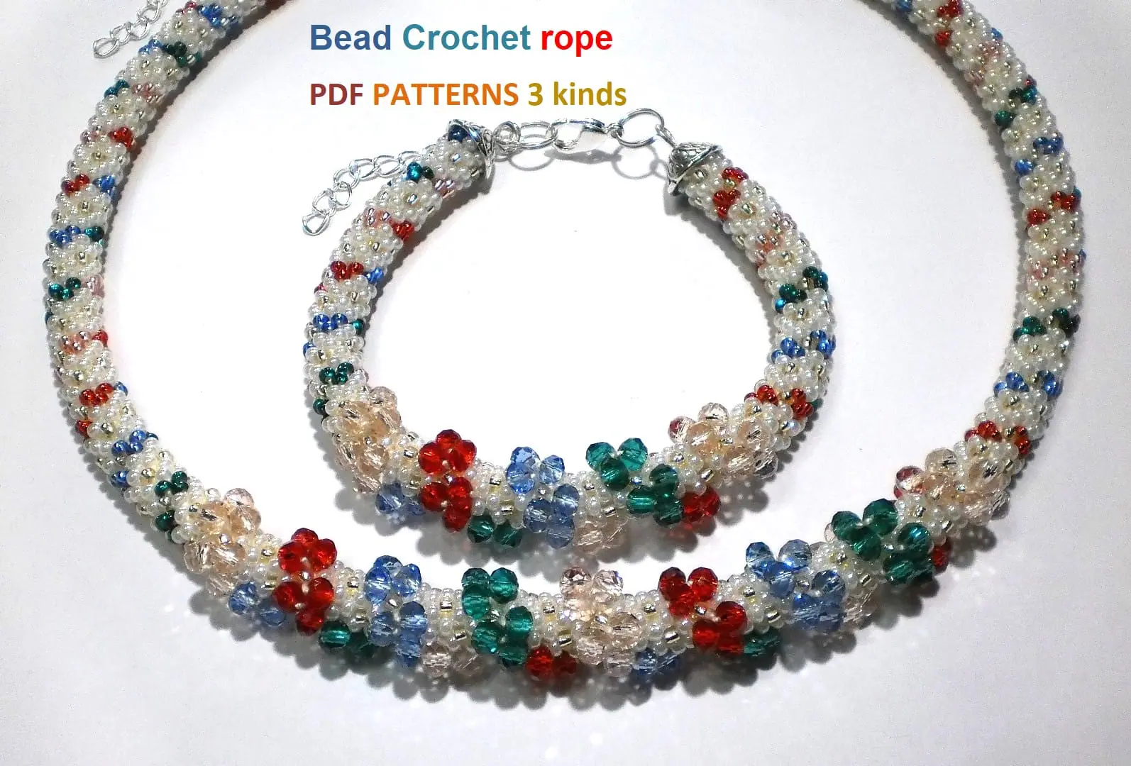 Slim Bead Crochet rope patterns "Bows" set - Crealandia