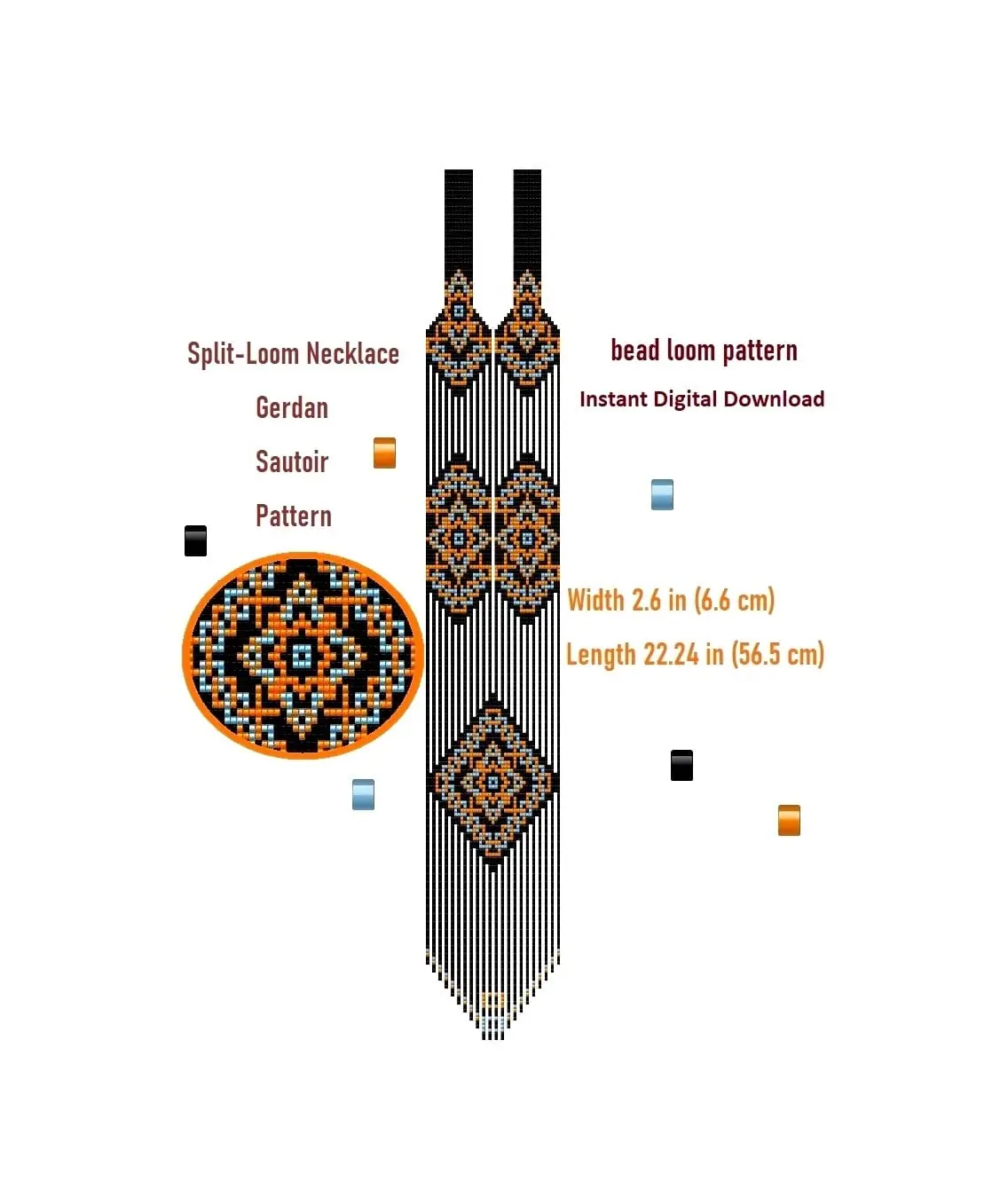 Bead loom pattern «Harmony» Sautoir-Gerdan-Split-Loom - Crealandia