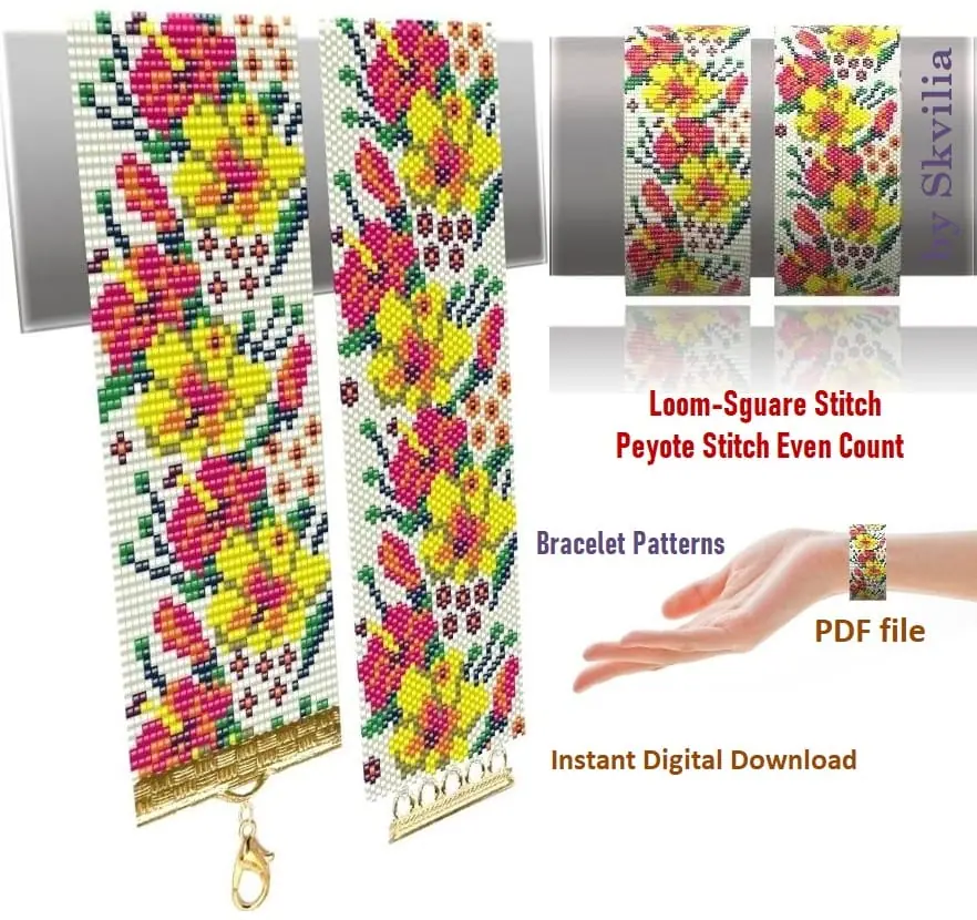 Cuff Bracelet Even Peyote-Loom Stitch Bead Patterns - Crealandia