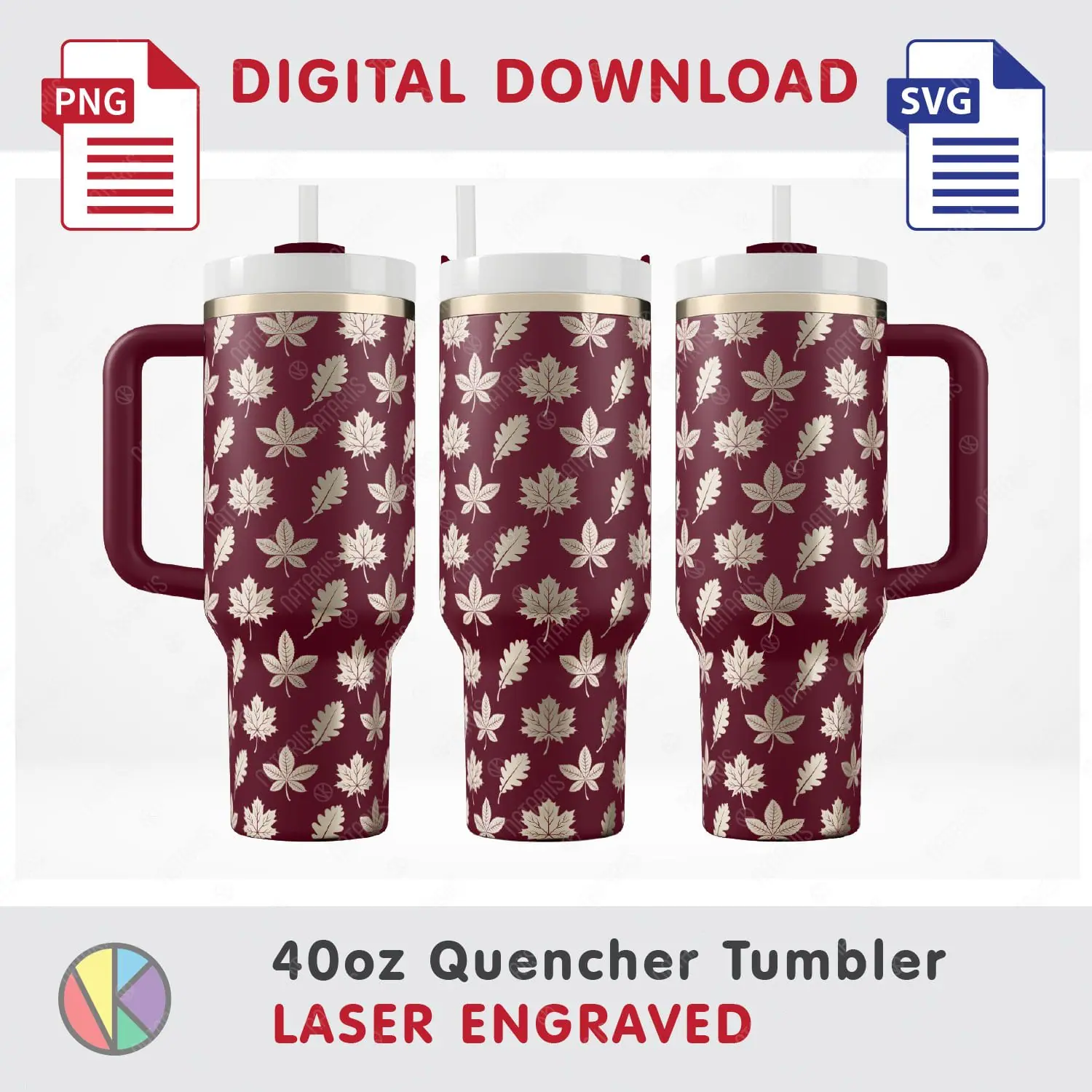 Autumn Pattern - Laser Engraved - 40oz Quencher Tumbler. - Crealandia