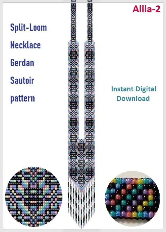 Bead pattern Sautoir-Gerdan-Split-Loom Necklace - Crealandia