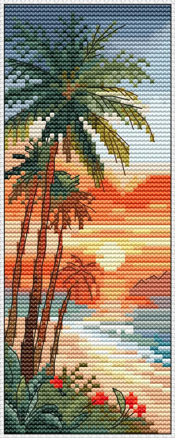 Bookmark Tropical Sunset Digital Cross Stitch Pattern - Crealandia