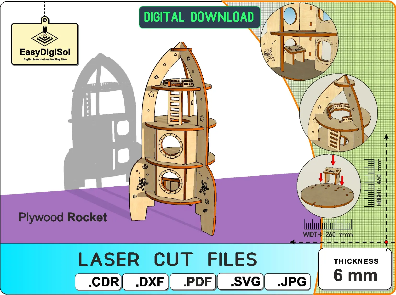 Laser Cut Rocket 3D Toy for Kids Laser Cut Files SVG DIY Glowforg ...