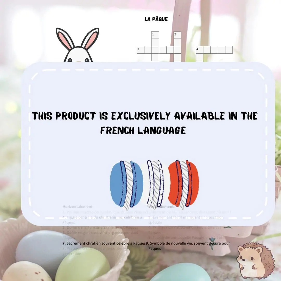 Crossword Puzzle Printable on the theme of Easter in French.