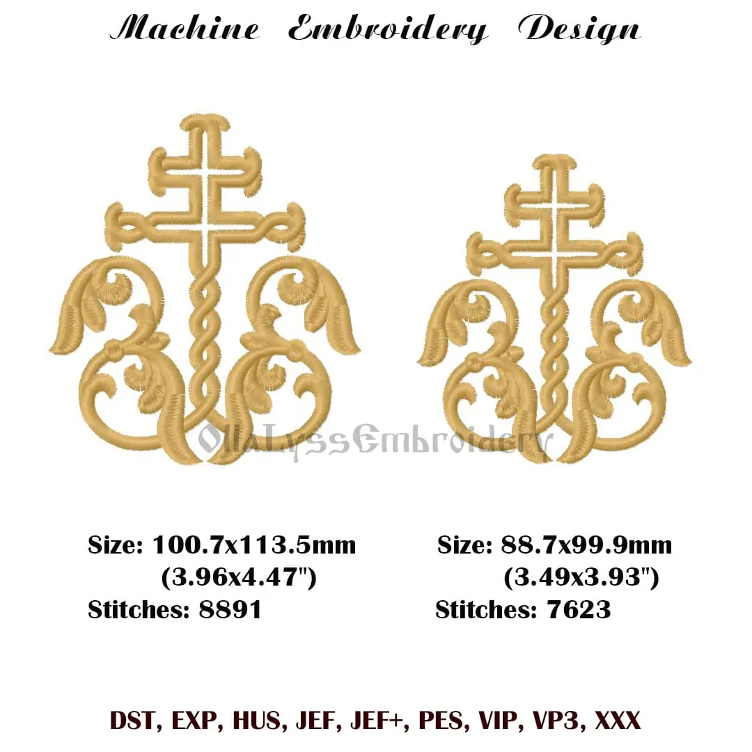Ornate Christian cross embroidery design