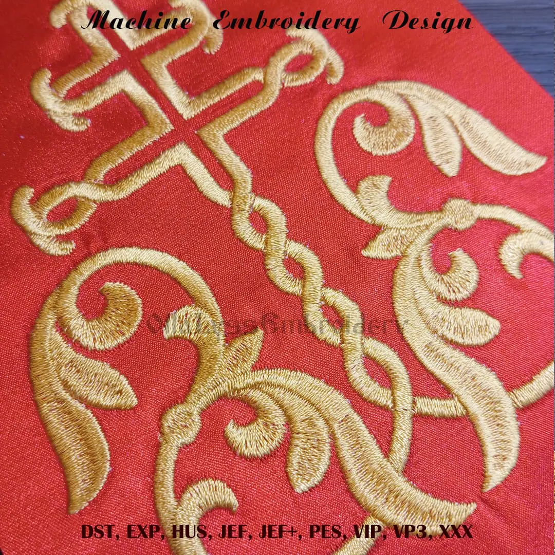 Ornate Christian cross embroidery design