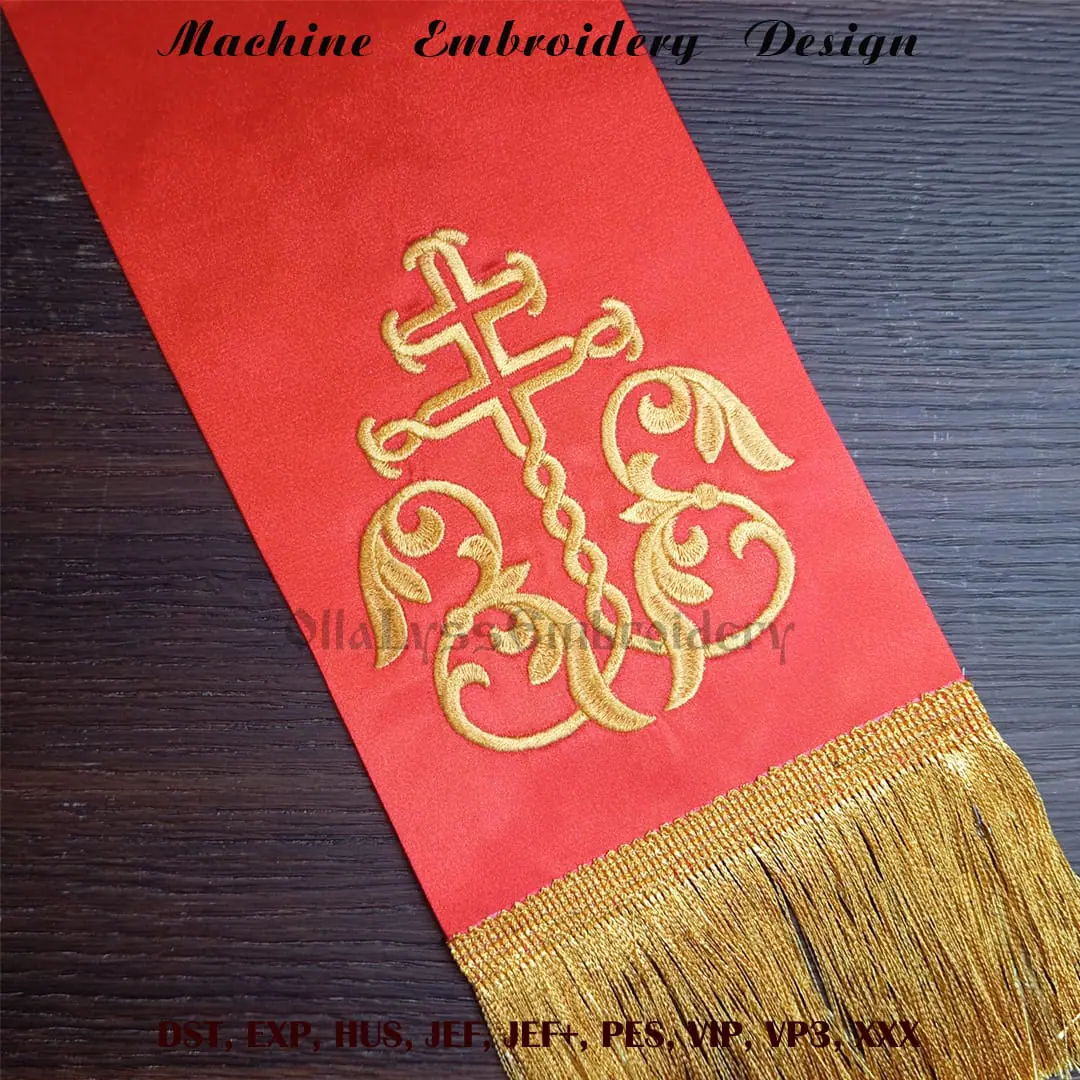 Ornate Christian cross embroidery design