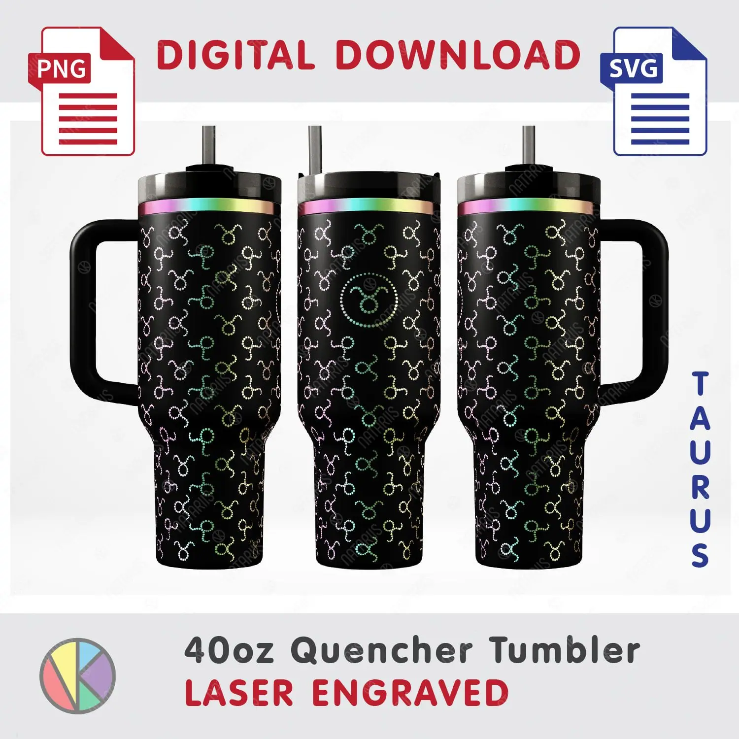 TAURUS Zodiac Pattern - Laser Engraved - 40oz Tumbler. - Crealandia