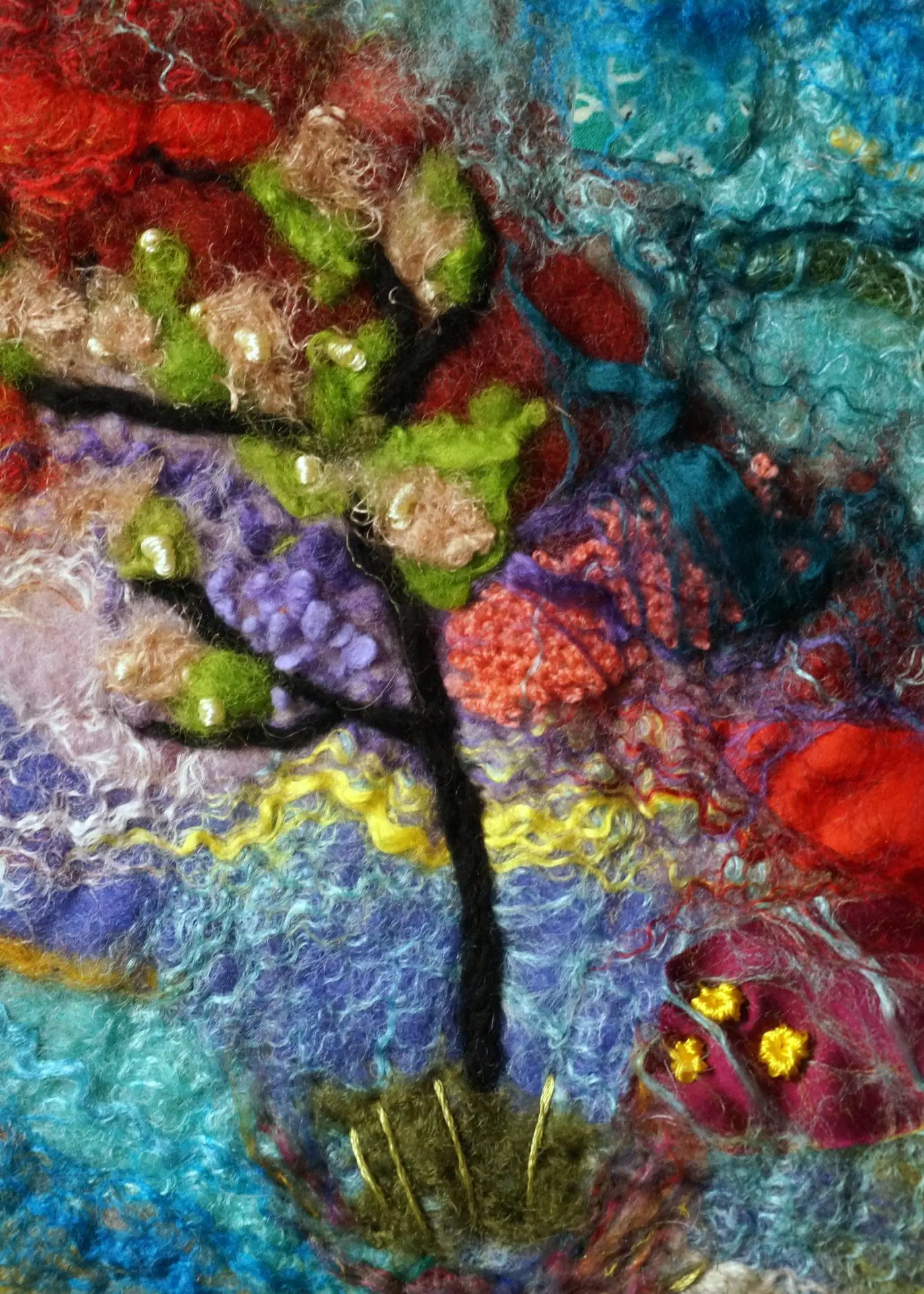 Wool Art Mountain Scene with Sheep Handmade - Crealandia