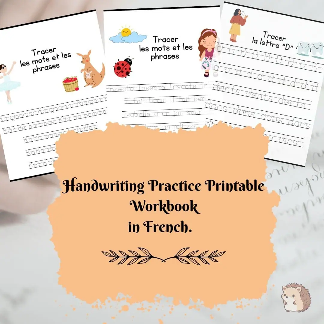 Handwriting Practice Printable Workbook in French.