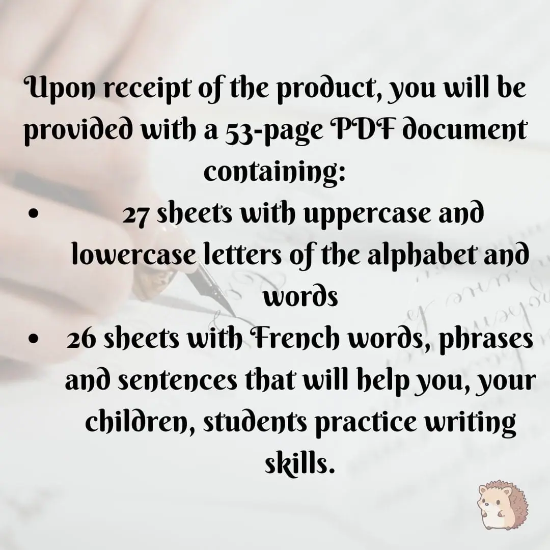 Handwriting Practice Printable Workbook in French.