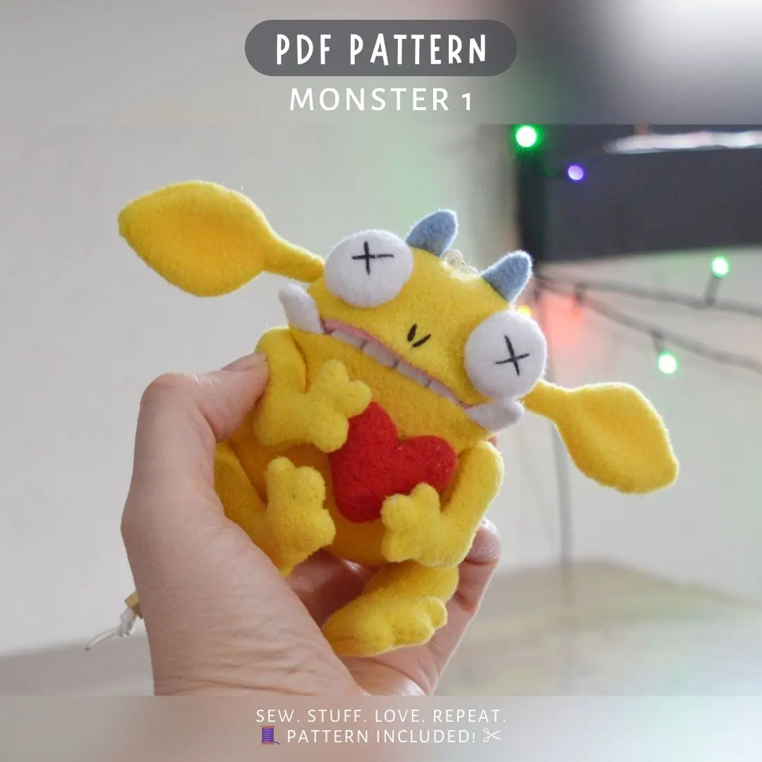 PDF Sewing Pattern – Monster Plush Toy with Movable Arms