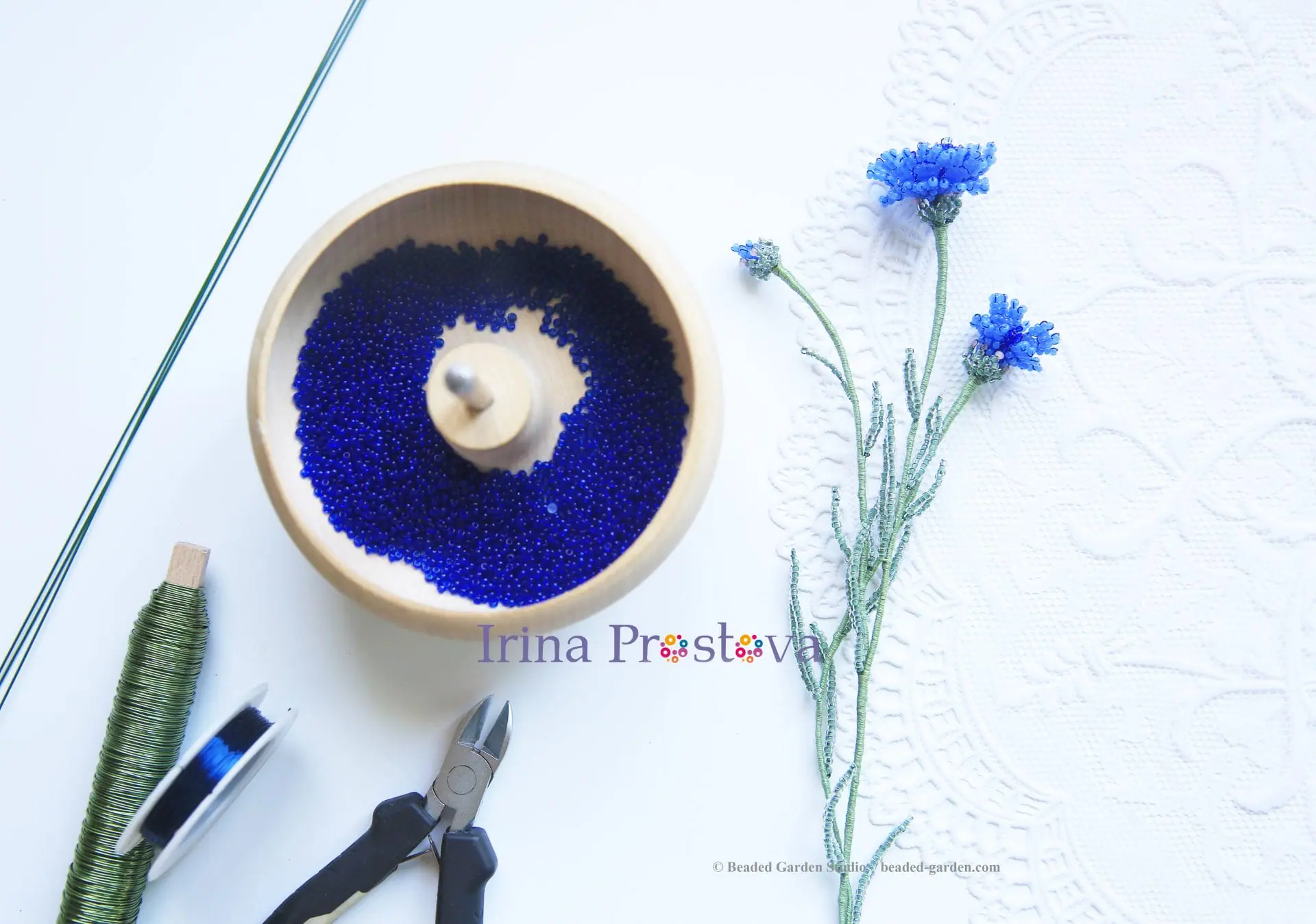 Beaded Flower pattern rose, peony, cornflower - Crealandia