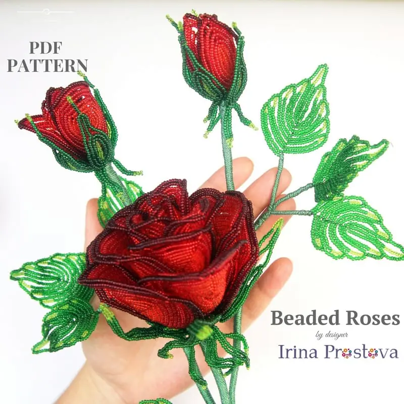 French Beaded Rose, Beaded Flowers pattern, Seed bead patterns - Crealandia