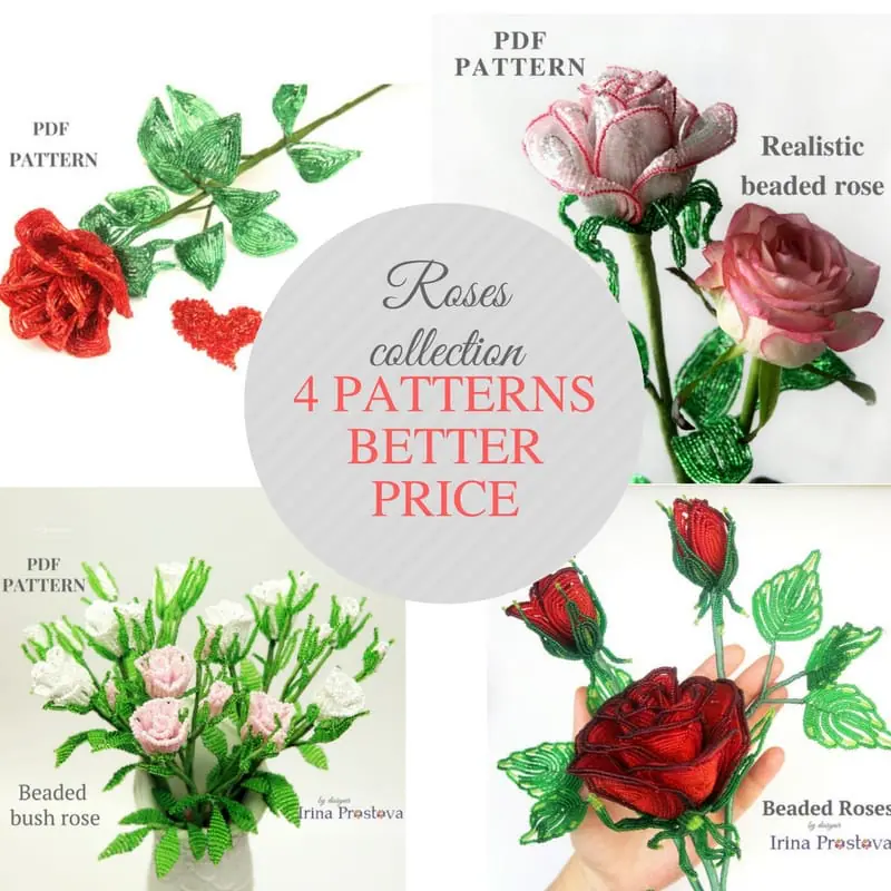 French Beaded Rose, Beaded Flowers pattern, Seed bead patterns - Crealandia