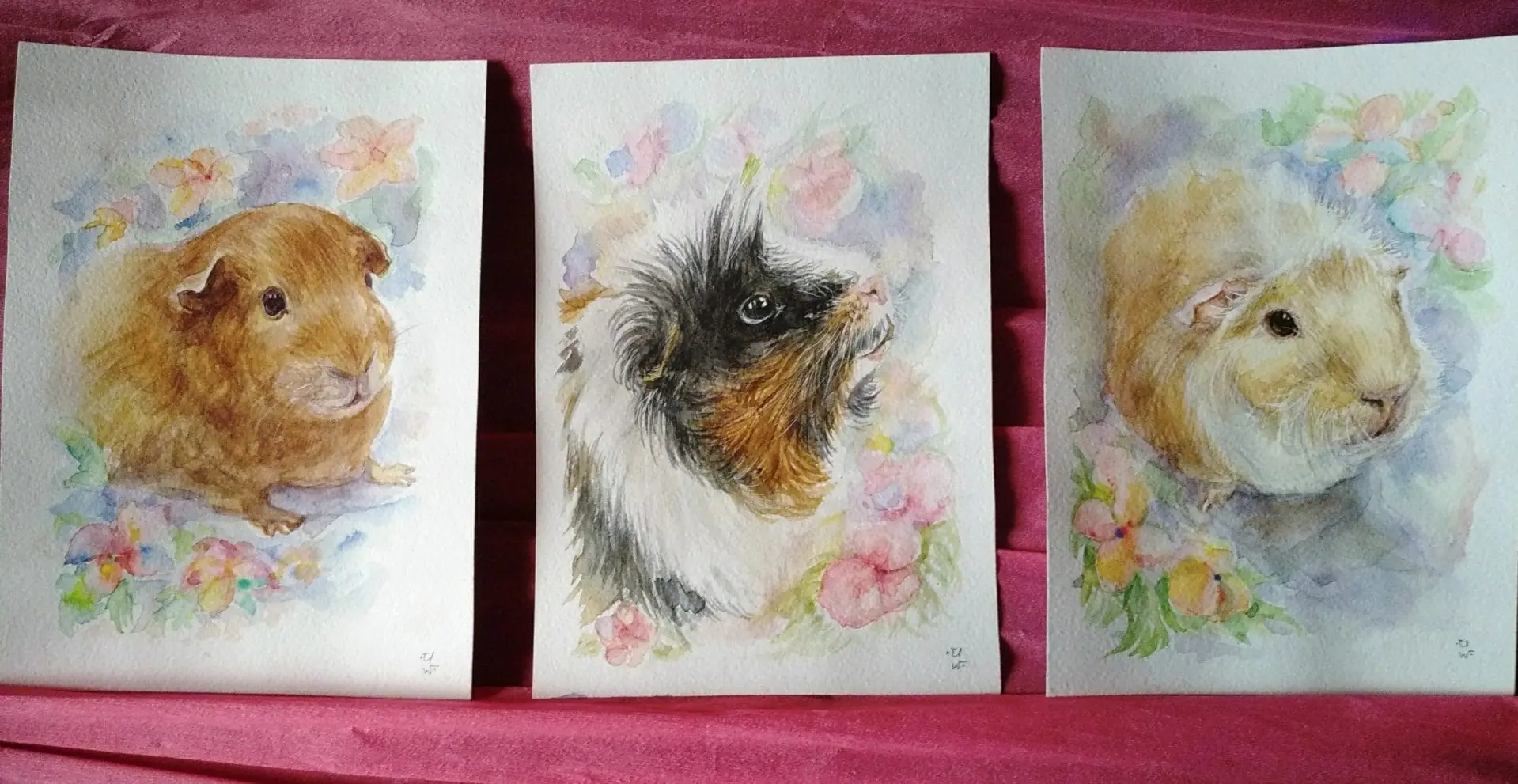 Set Of 3 Pet Portraits Watercolor Painting Commission