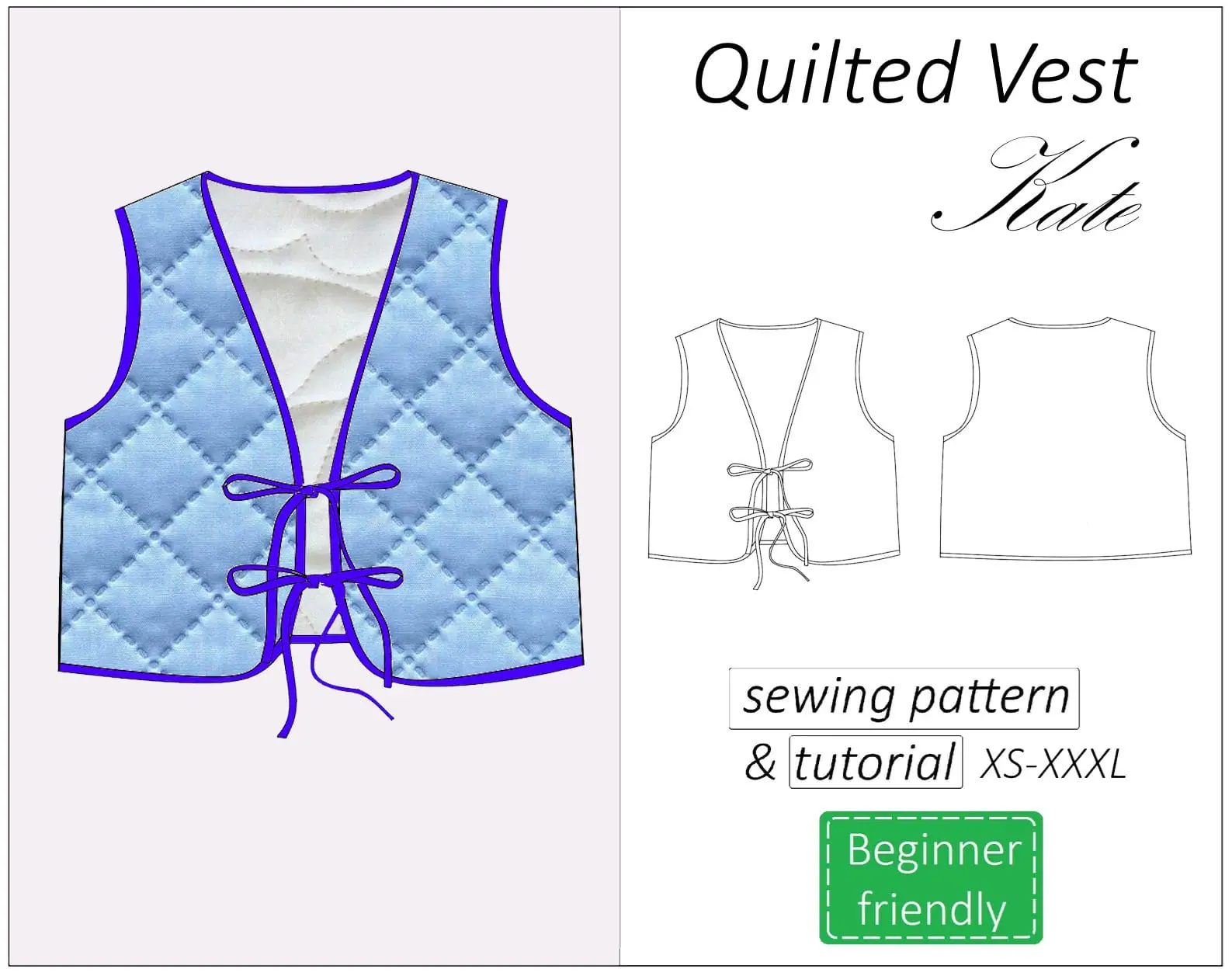 Quilted vest sewing pattern PDF Kate + detailed tutorial - Crealandia