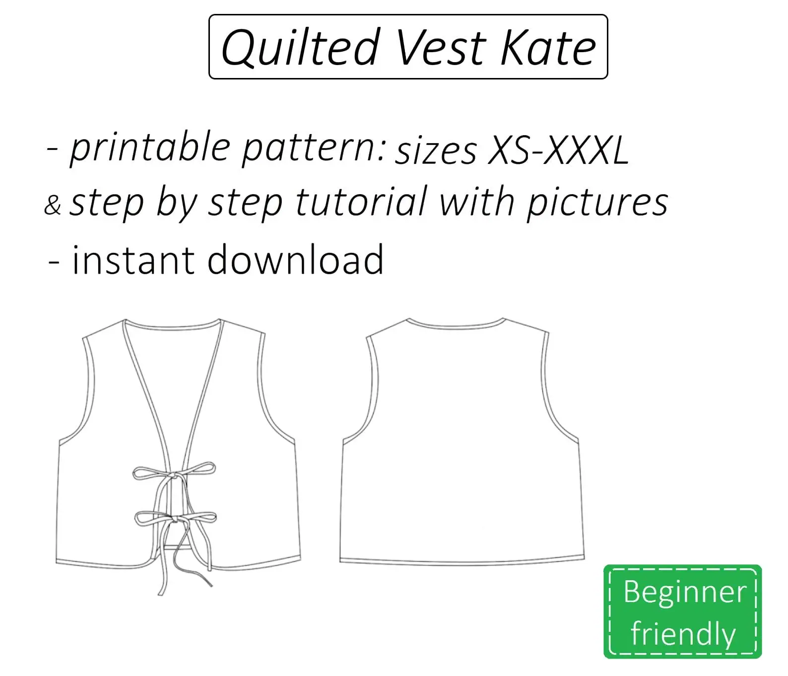 Quilted vest sewing pattern PDF Kate + detailed tutorial - Crealandia