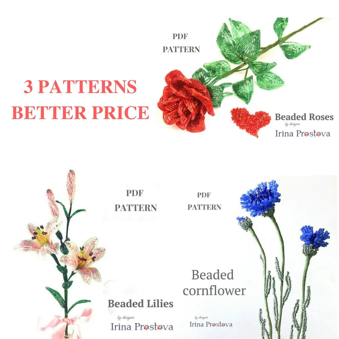 Beaded Flower pattern rose, lily, cornflower - Crealandia