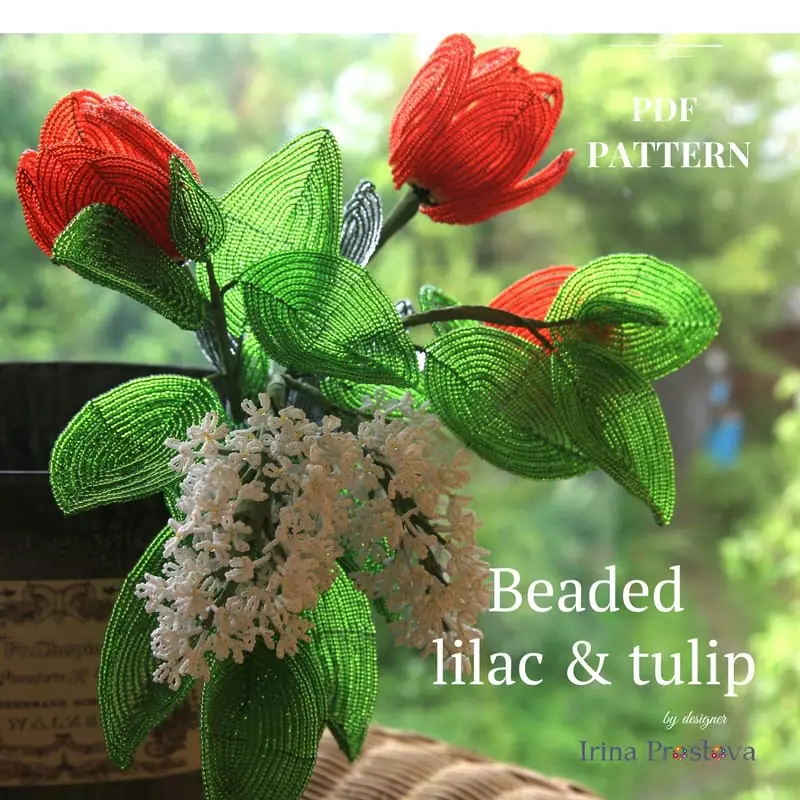 Beaded flowers pattern,lilac,tulip - Crealandia