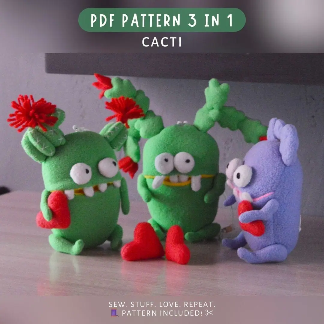 Secret-Mouth Cactus Squad – Plush Toy Sewing Pattern PDF - Crealandia