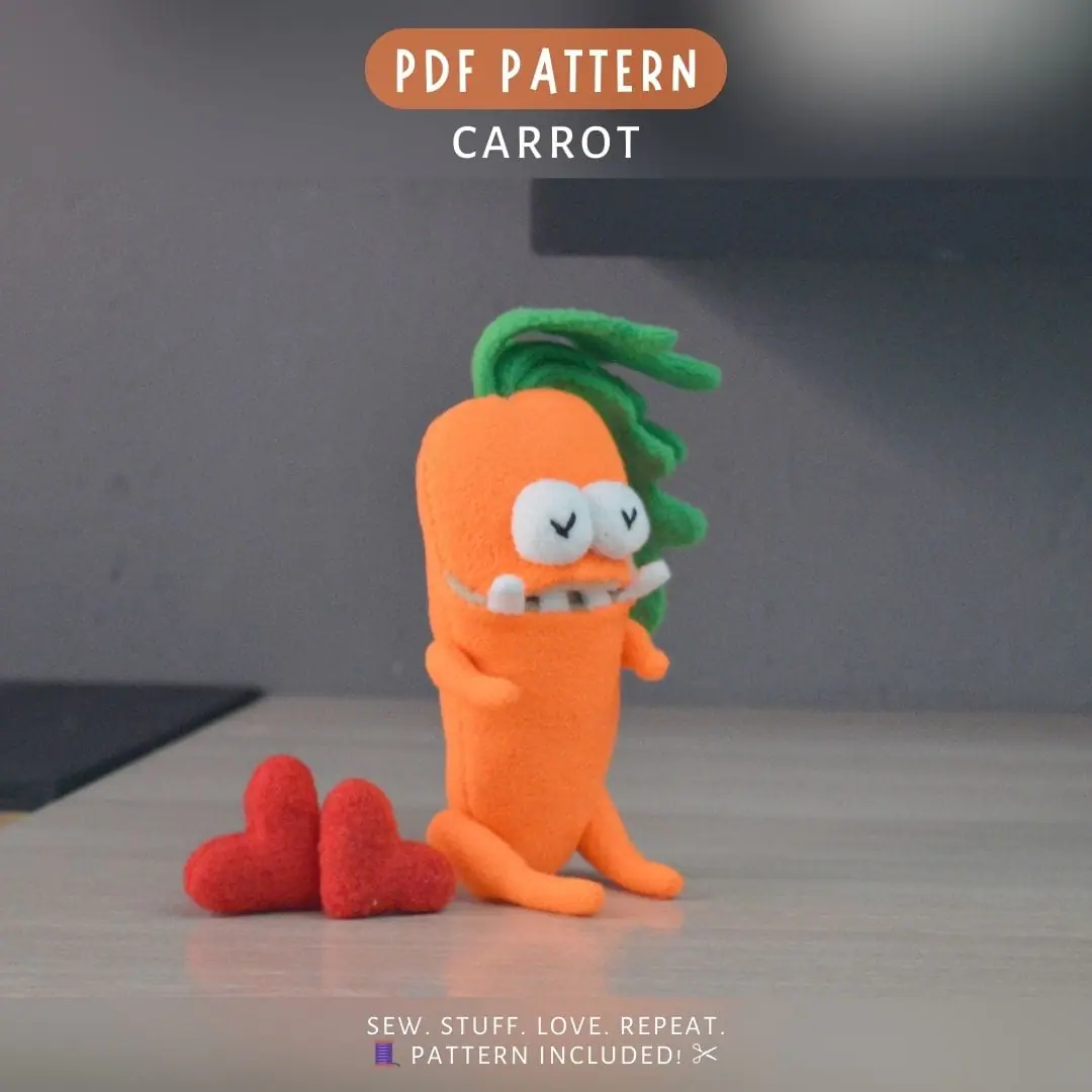 Carrot Plush Pattern – Kawaii Veggie Toy with Secret Mouth