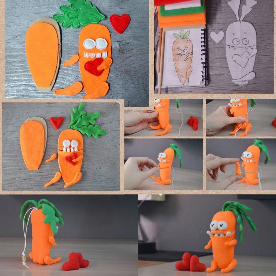 Carrot Plush Pattern – Kawaii Veggie Toy with Secret Mouth