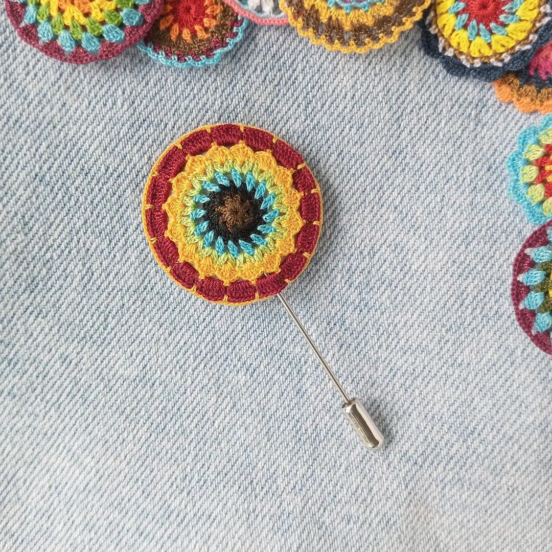 Micro Crochet Brooch Mandala - Earth and Water