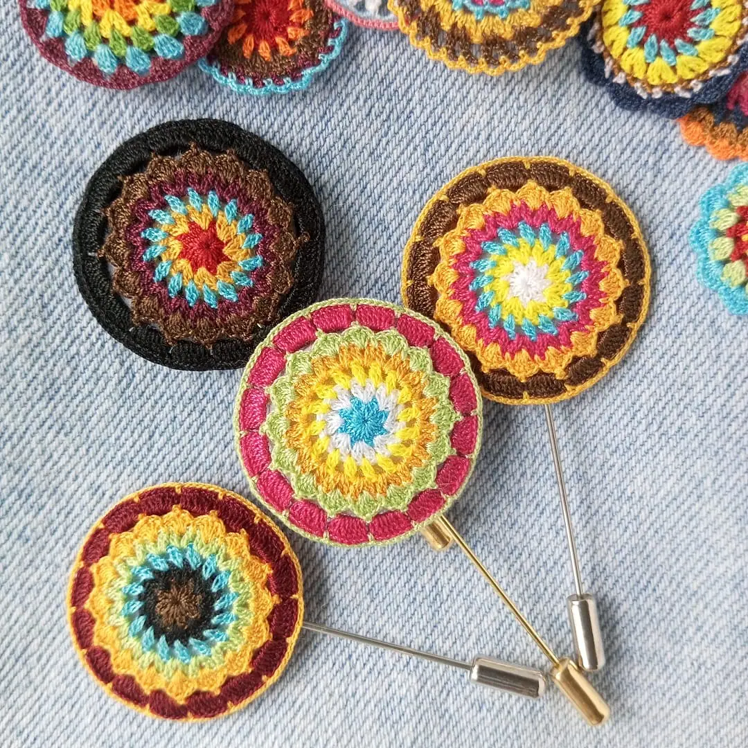 Micro Crochet Brooch Mandala - Earth and Water