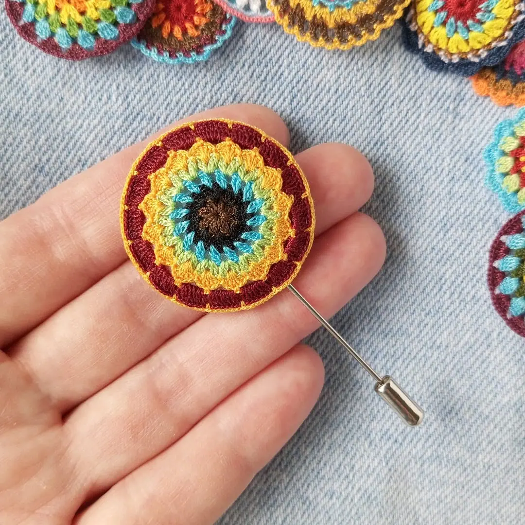 Micro Crochet Brooch Mandala - Earth and Water