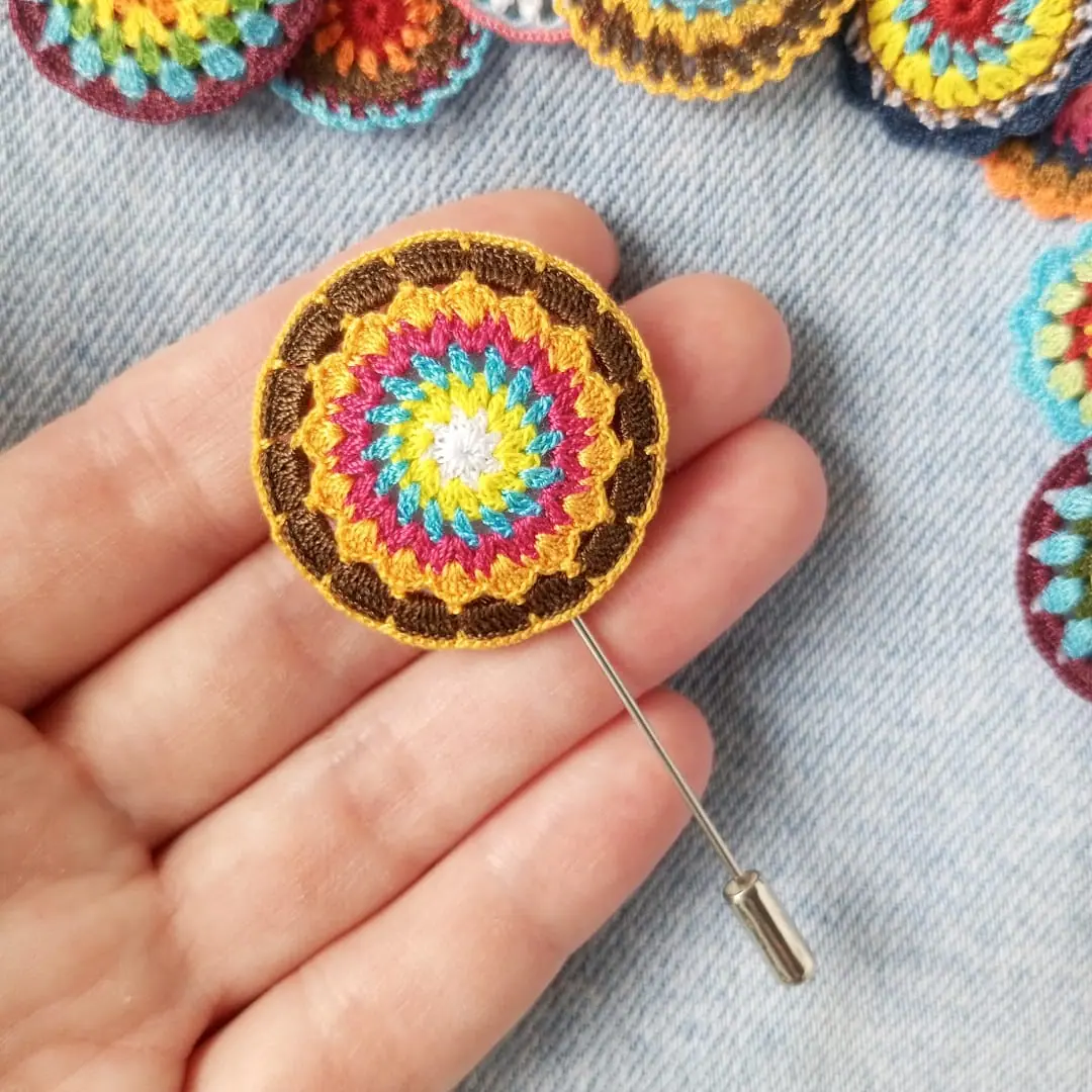 Micro Crochet Mandala Brooch - Rainbow in the Soul