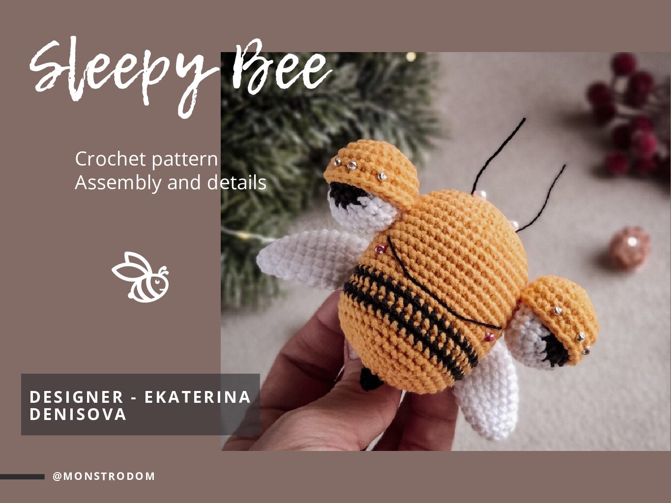 Crochet PATTERN Sleepy Bee / Amigurumi bumble Bee / PDF