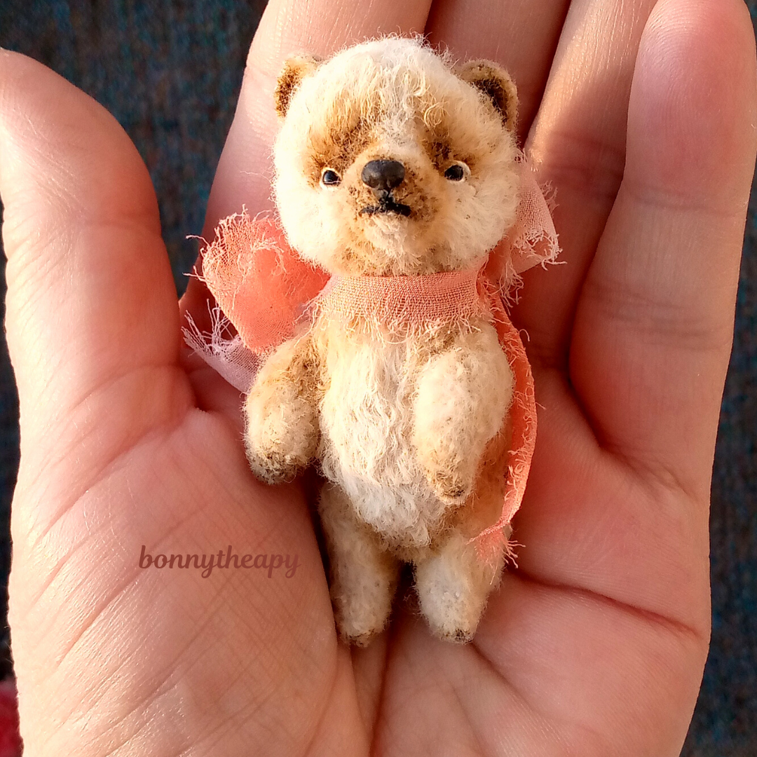 Tiny cute teddy bear 6 cm ( 2.3' ), miniature stuffed bear.