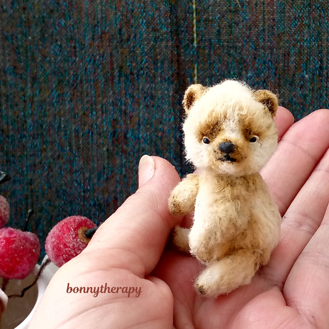 Tiny cute teddy bear 6 cm ( 2.3' ), miniature stuffed bear.