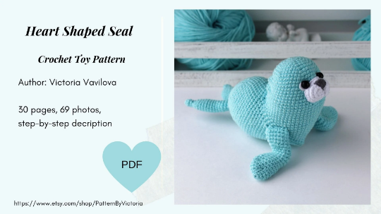 Amigurumi pattern Crochet heart shaped sea lion PDF stuffed seal ...