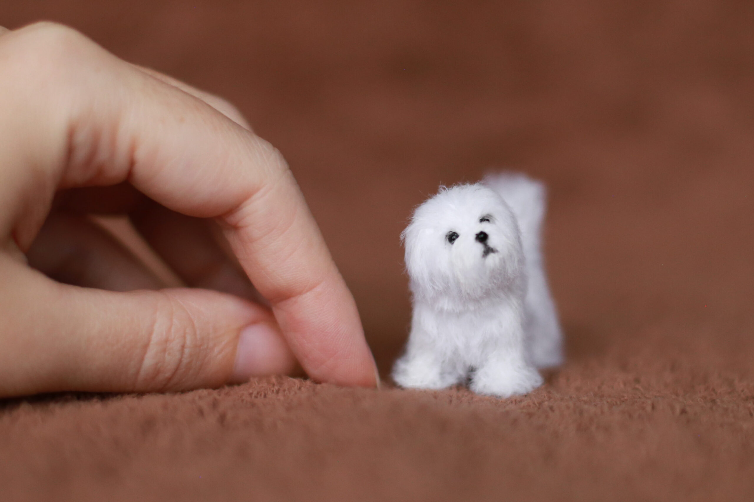 Tiny realistic white dog for doll