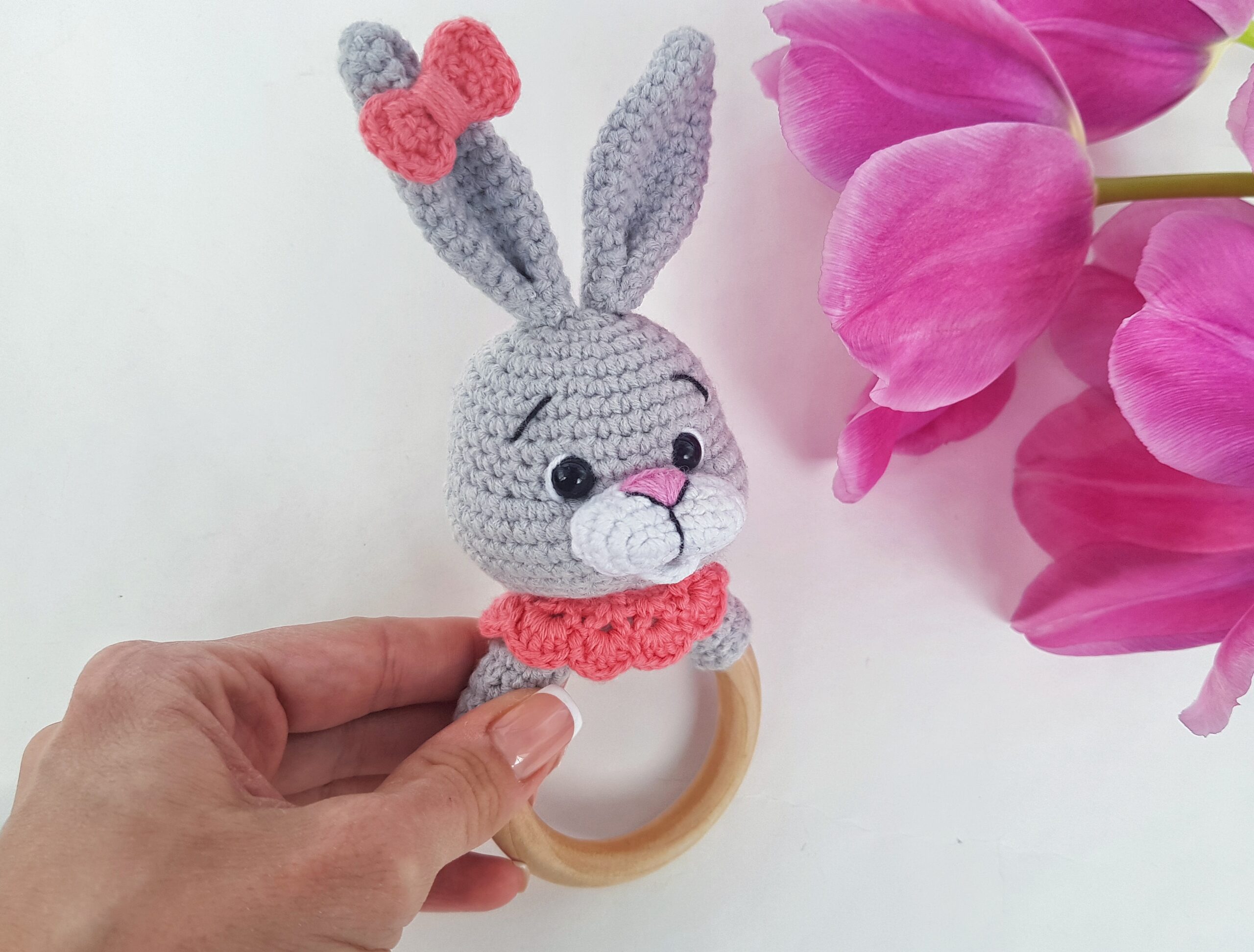 baby rattle teether Easter bunny amigurumi crochet pattern