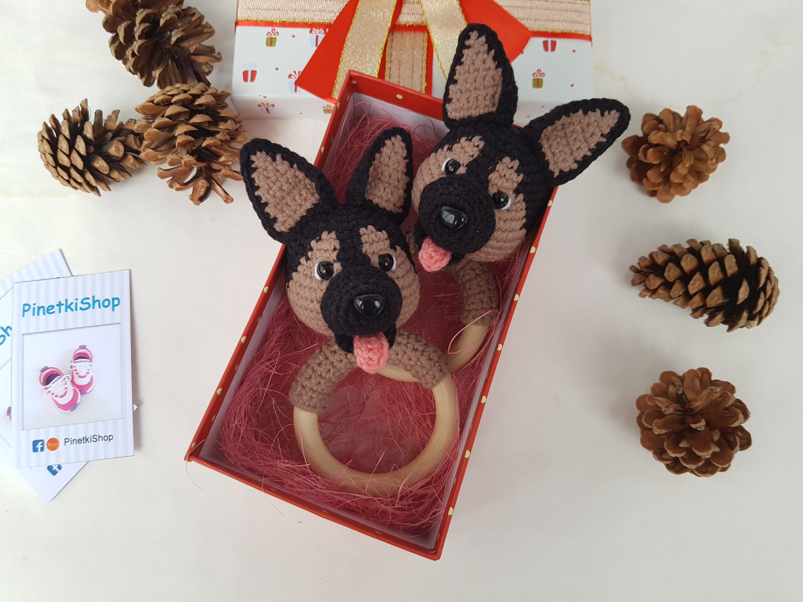 Crochet pattern baby rattle amigurumi Dog German Shepherd