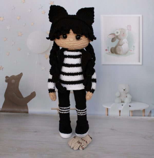 Wednesday Addams doll, Knitted Wednesday Doll