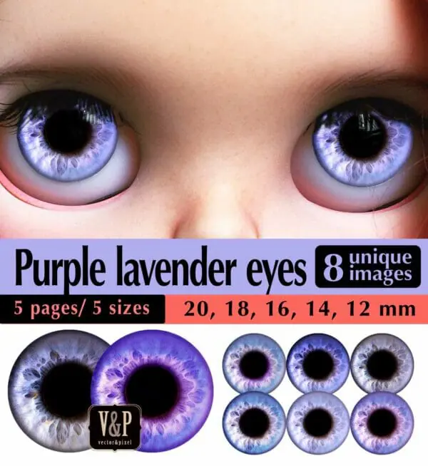 Lilac Eyes Digital Collage Sheet 12mm to 20 mm - DailyDoll Shop