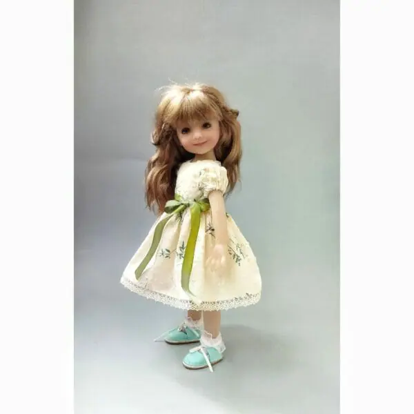 Pale yellow textured dress with wildflovers for dolls. - DailyDoll Shop