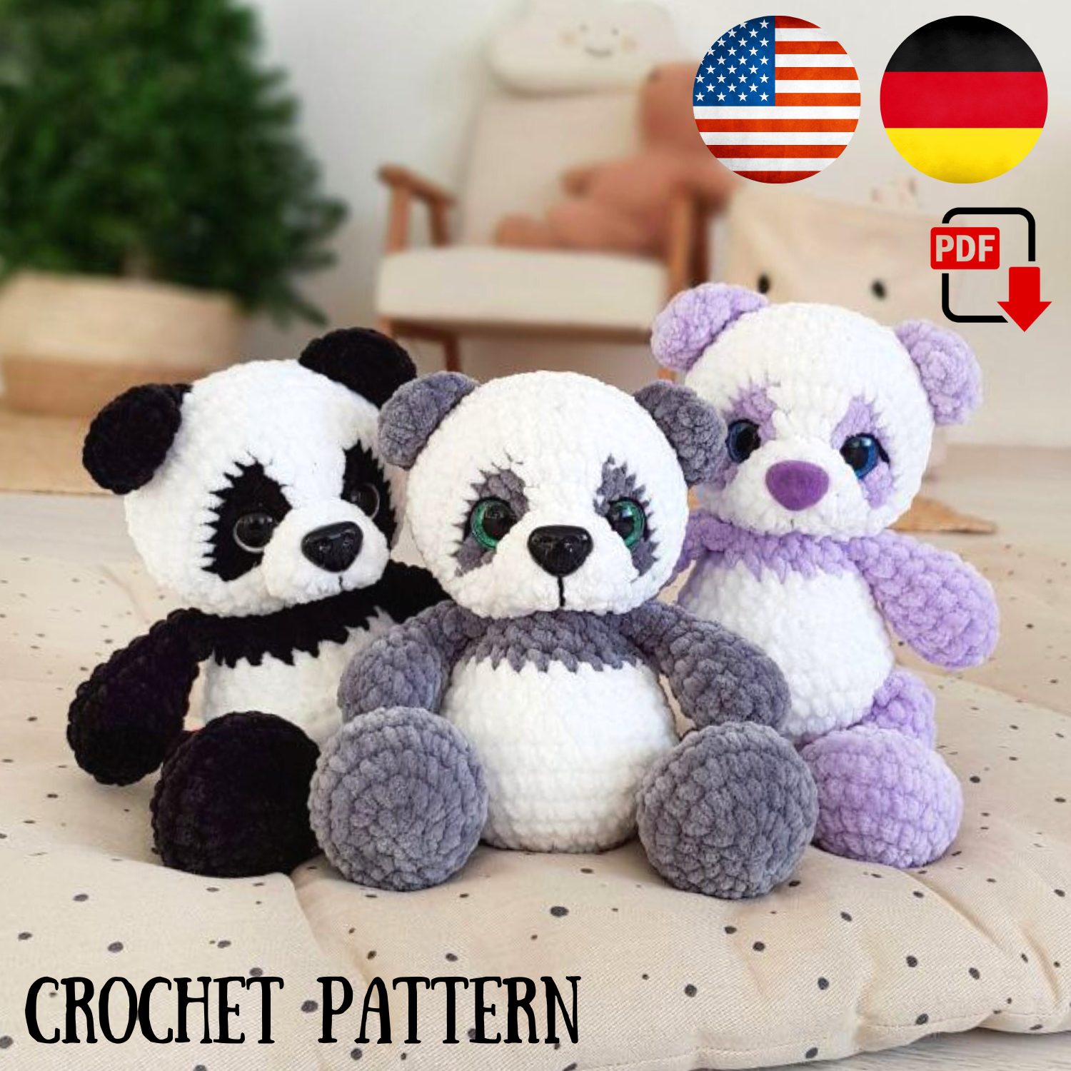 Crochet panda pattern - Amigurumi bear panda pattern - DailyDoll Shop
