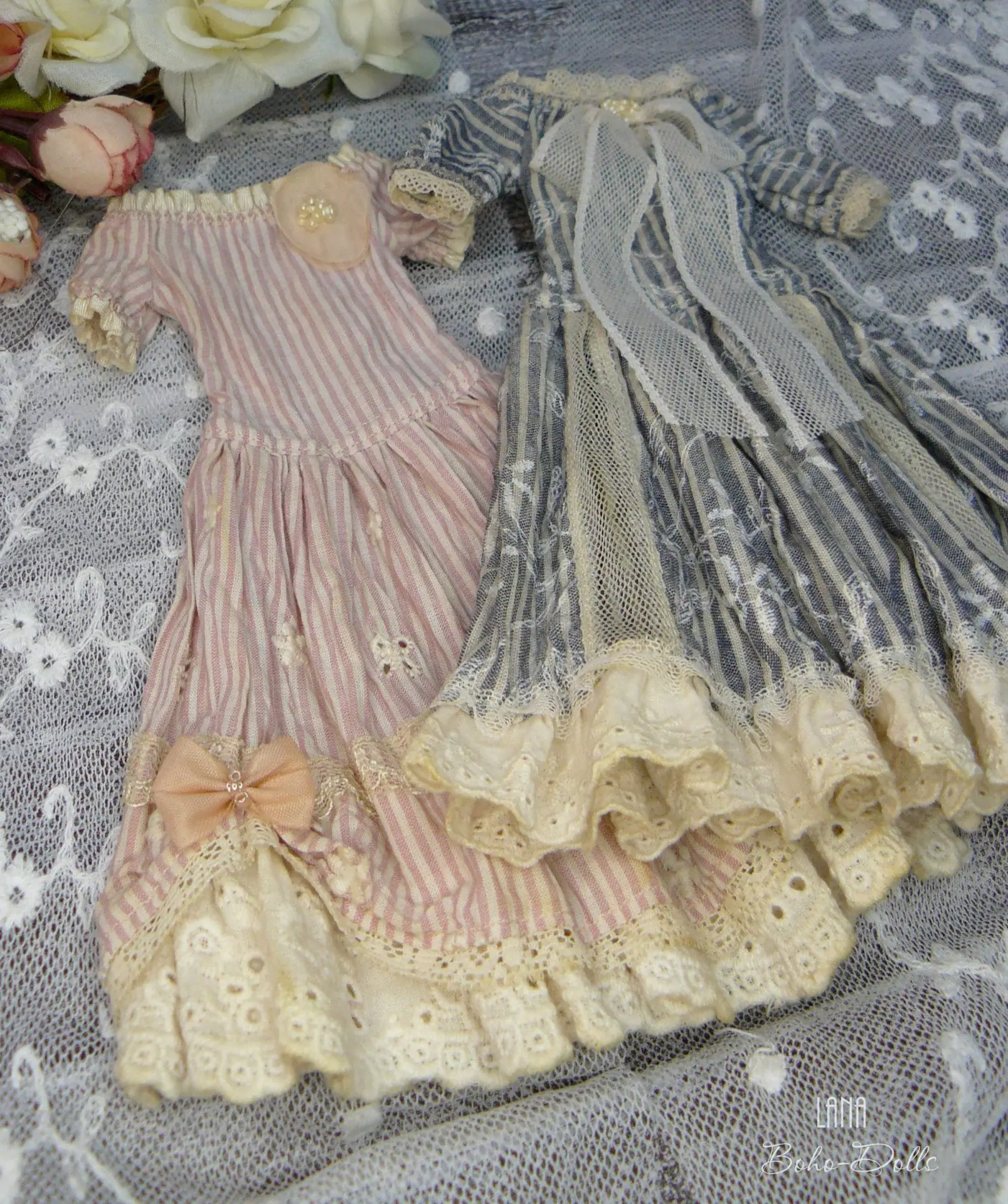 Ptichka doll dresses - handmade dress in vintage style.